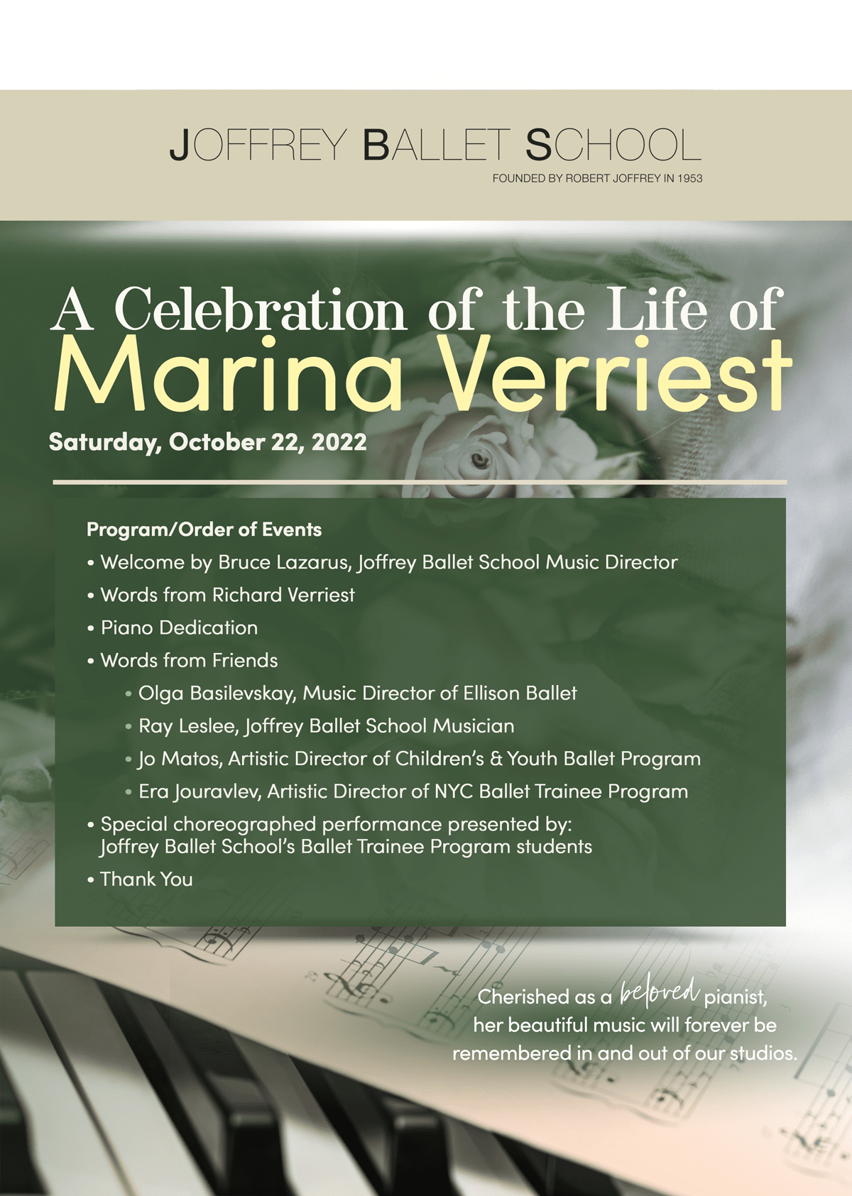 A Celebration of the Life of Marina Verriest - Joffrey Ballet School ...